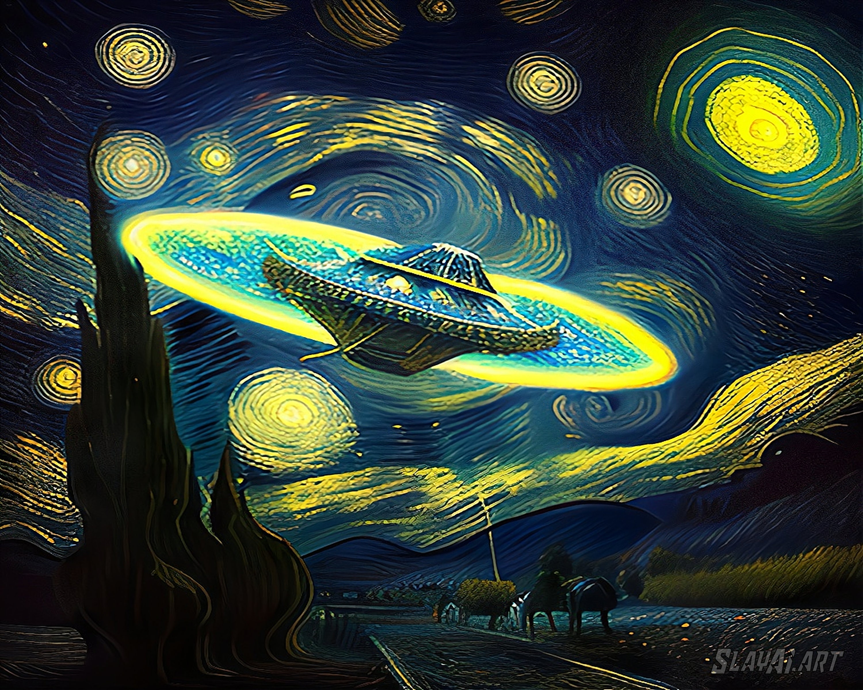 Ufos Starry Flight - (4 PNG Sizes) | Original AI Art | Digital Download ...