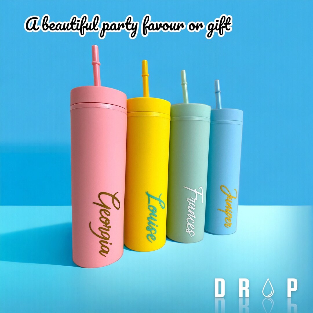 Personalised Cold Cup With Straw Pastel Colours Cute Customised Tumbler ...