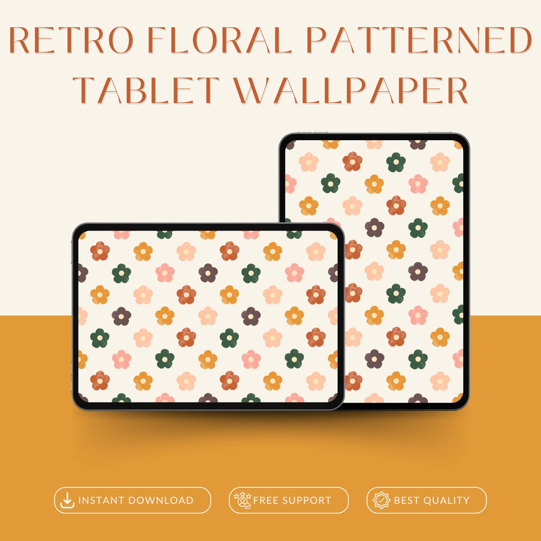 Retro Floral Tablet Wallpaper: Earth Tone Flower Power (digital ...