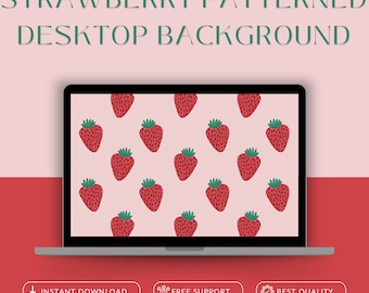 Strawberry Patterned Desktop Wallpaper Ios MacBook PC Computer Screen ...