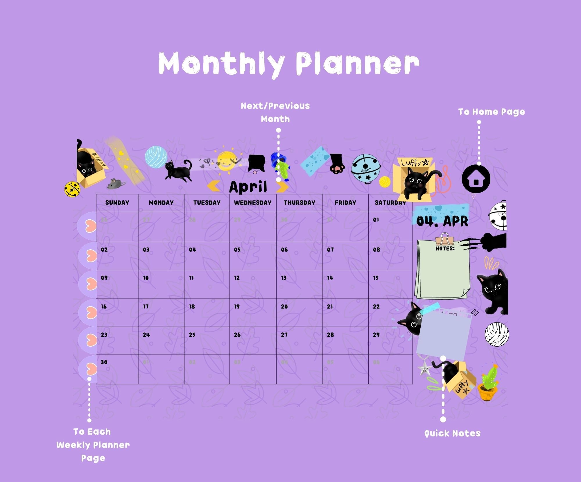 Black Cat Super Cute Kawaii Daily Life Planner 2023 Digital Planner ...