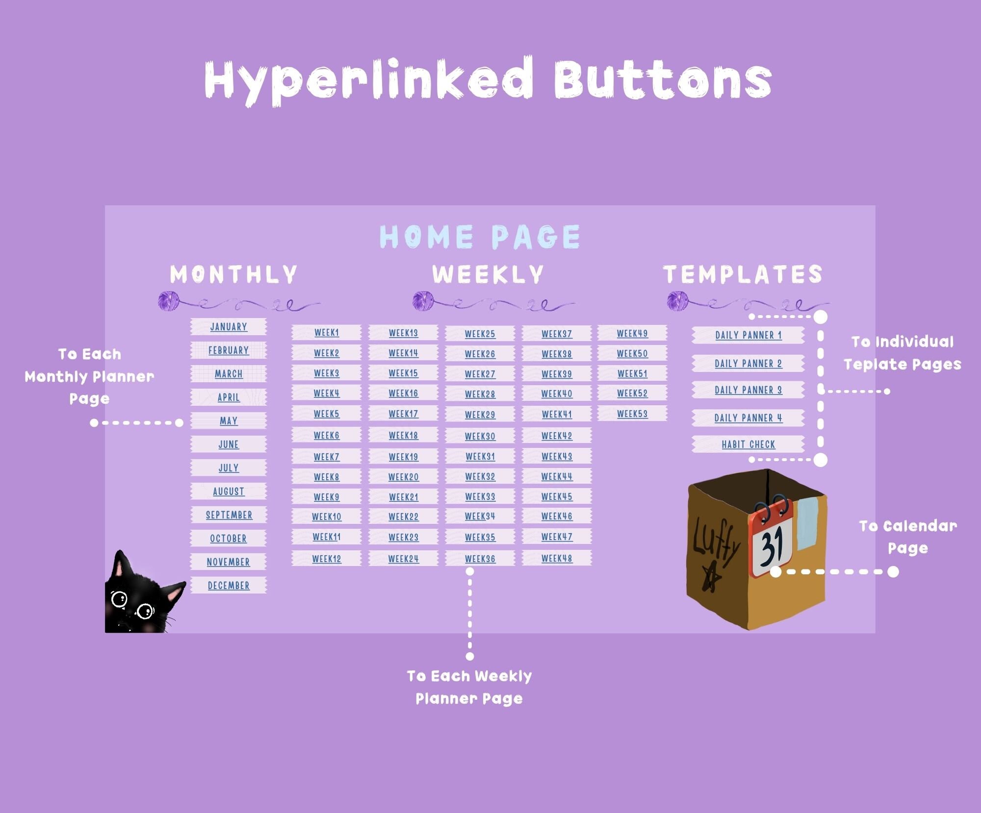 Black Cat Super Cute Kawaii Daily Life Planner 2023 Digital Planner ...