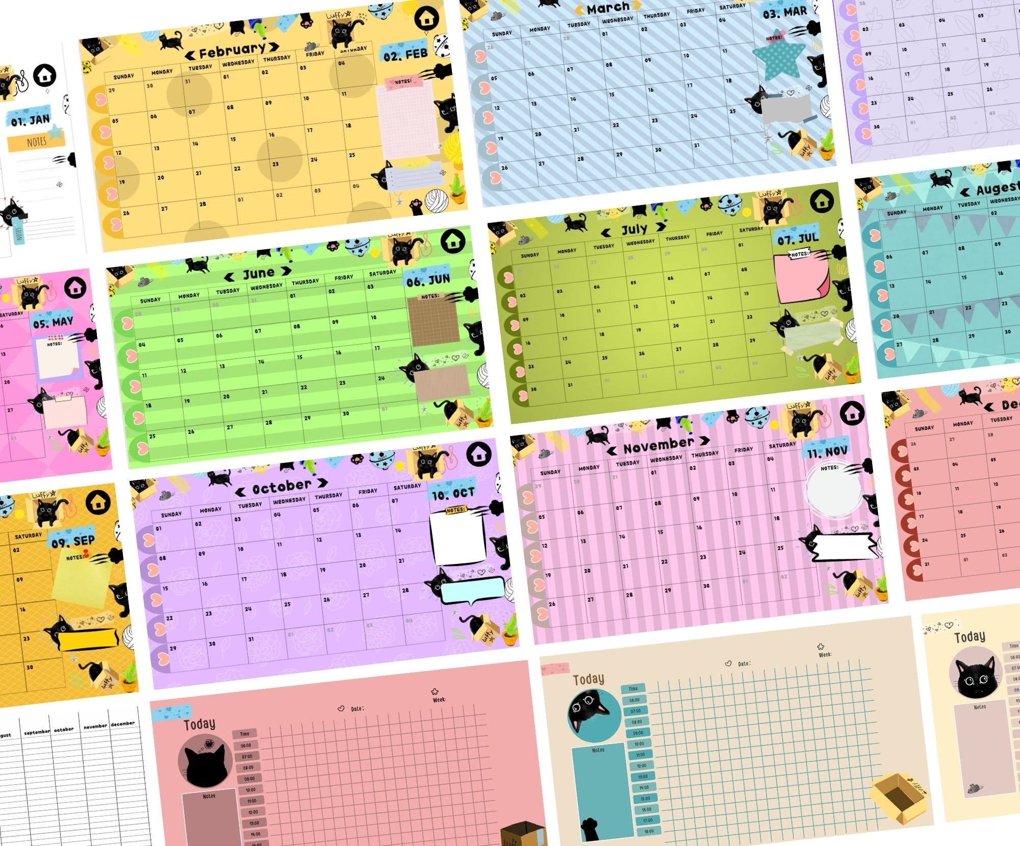 Black Cat Super Cute Kawaii Daily Life Planner 2023 Digital Planner ...