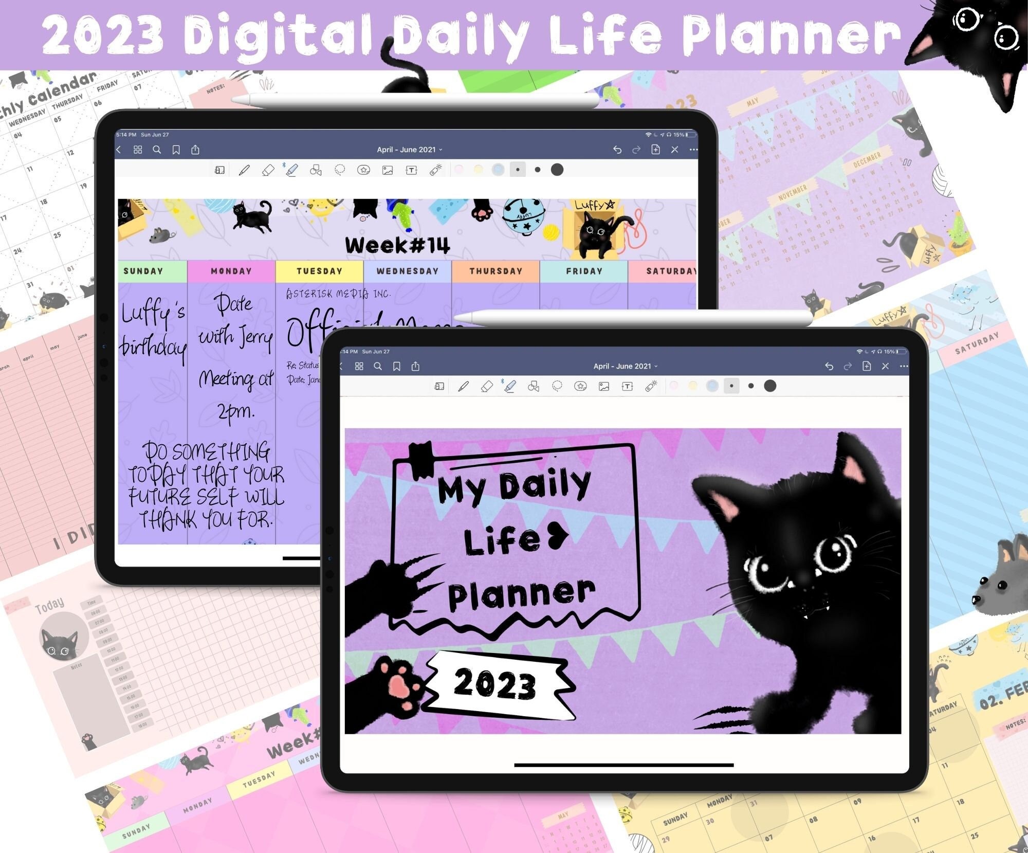 Black Cat Super Cute Kawaii Daily Life Planner 2023 Digital Planner ...