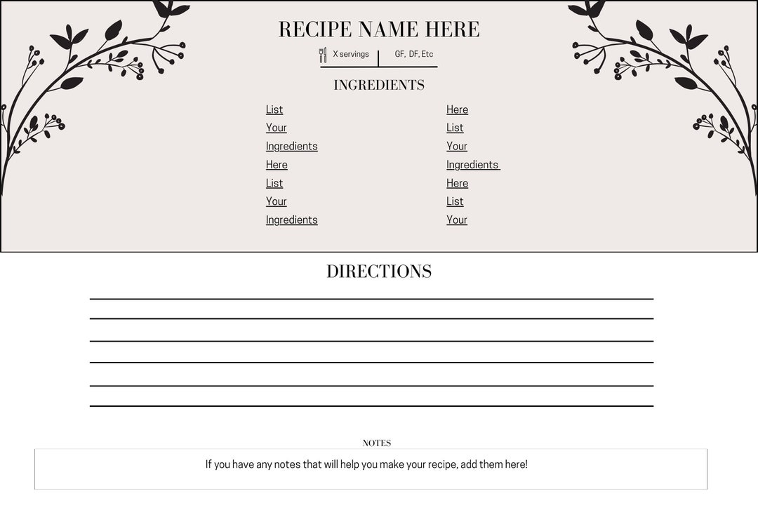 Printable/editable 4x6 & 8.5x11 Beige Aesthetic Recipe Card Digital ...