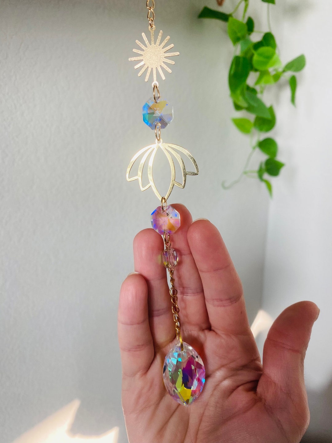Crystal Sun Catcher, Window Sun Catcher, Hanging Crystal Prism, Lotus ...