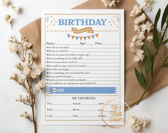 Kids Birthday Interview, Printable Birthday Questionnaire, Kids ...