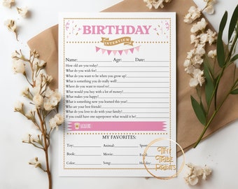 Kids Birthday Interview, Printable Birthday Questionnaire, Kids ...