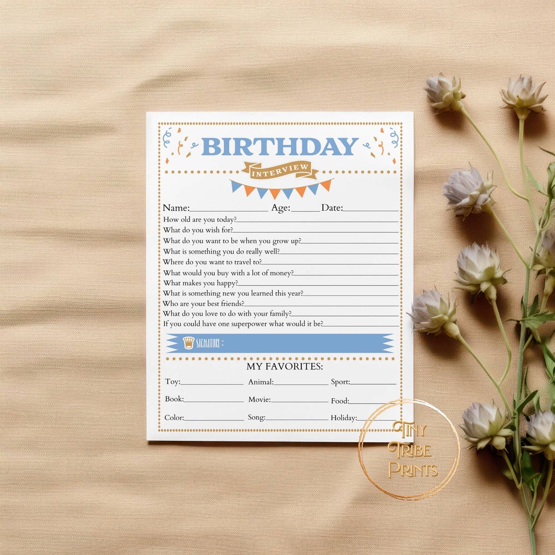 Kids Birthday Interview, Keepsake, Printable Birthday Questionnaire ...