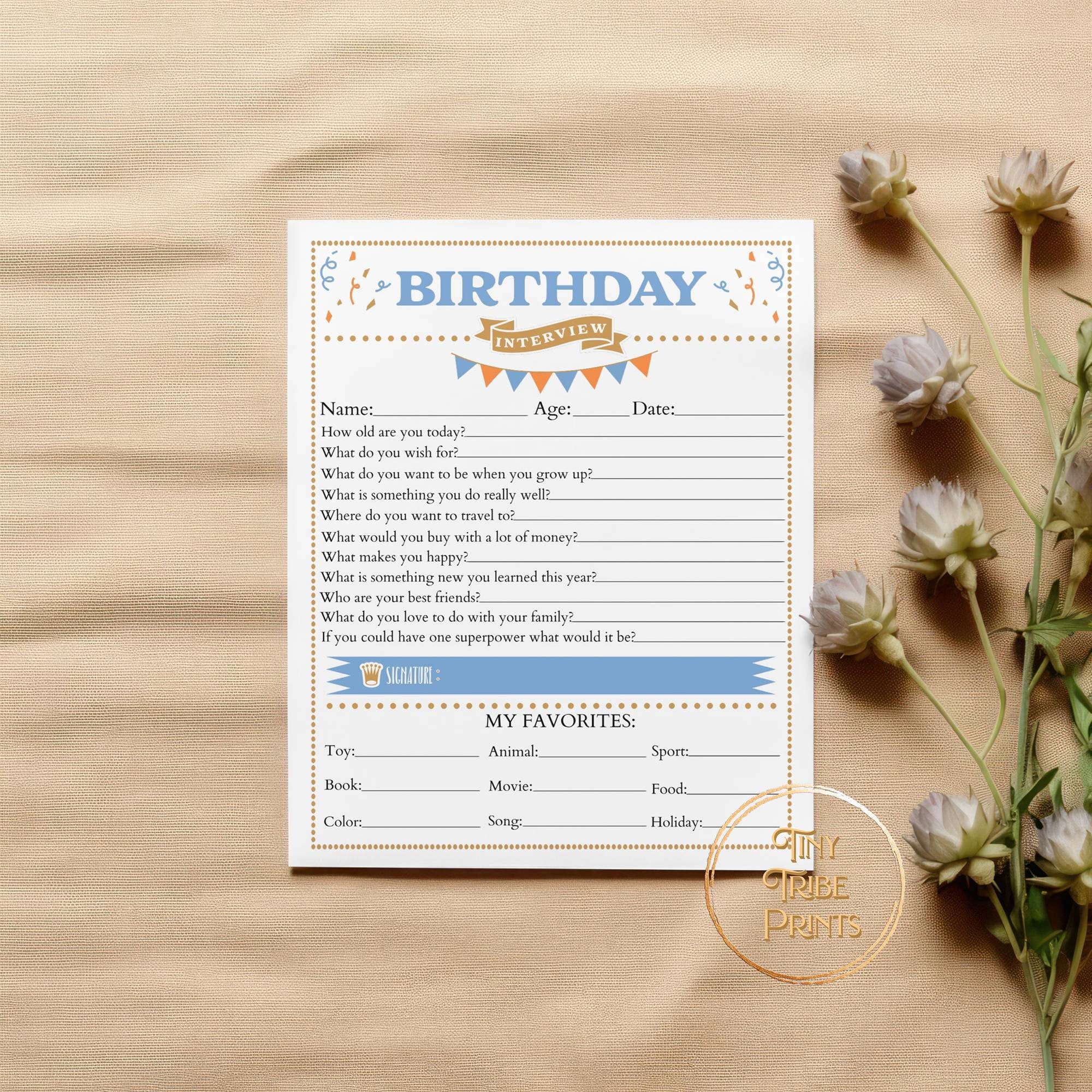 Kids Birthday Interview, Keepsake, Printable Birthday Questionnaire ...