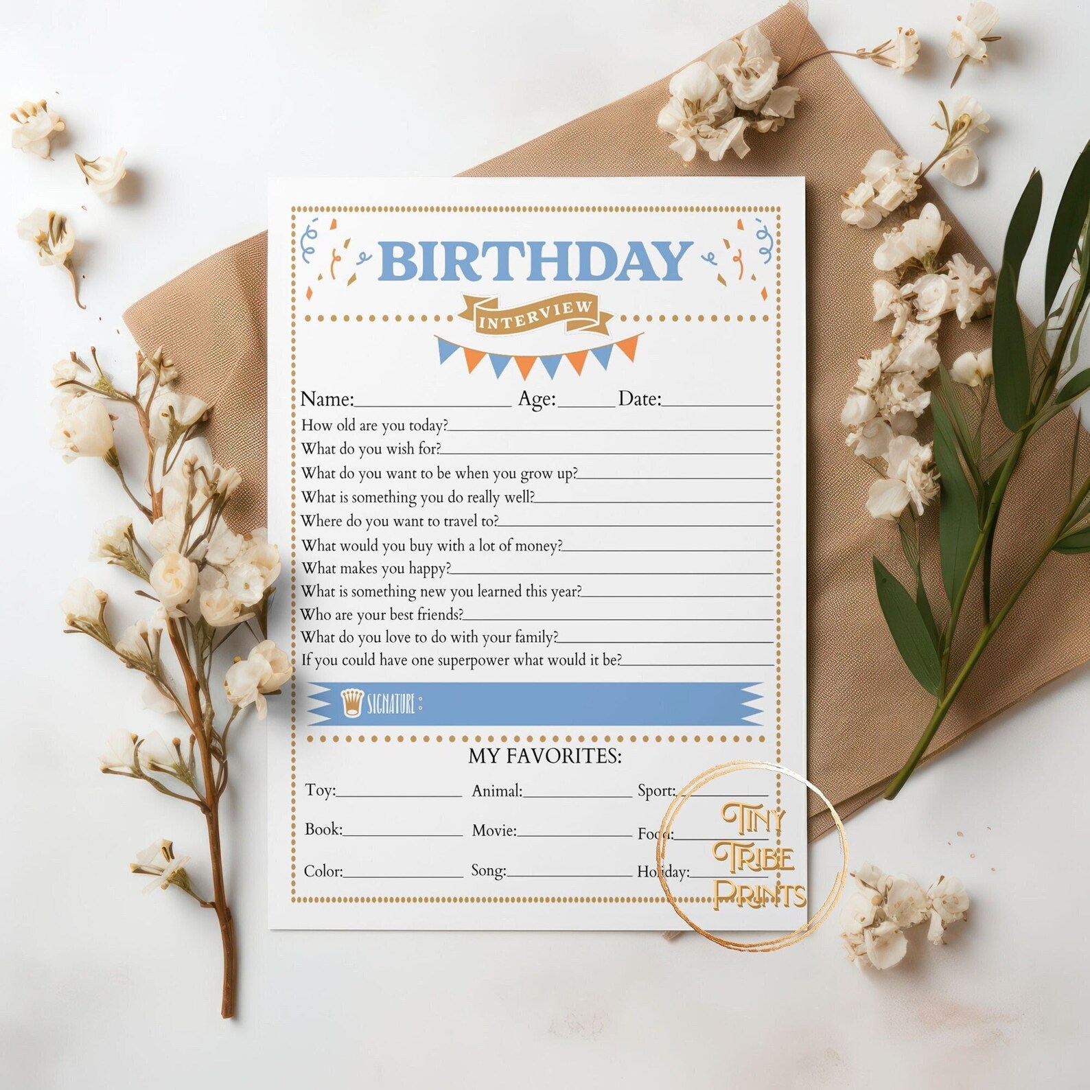 Kids Birthday Interview, Keepsake, Printable Birthday Questionnaire ...