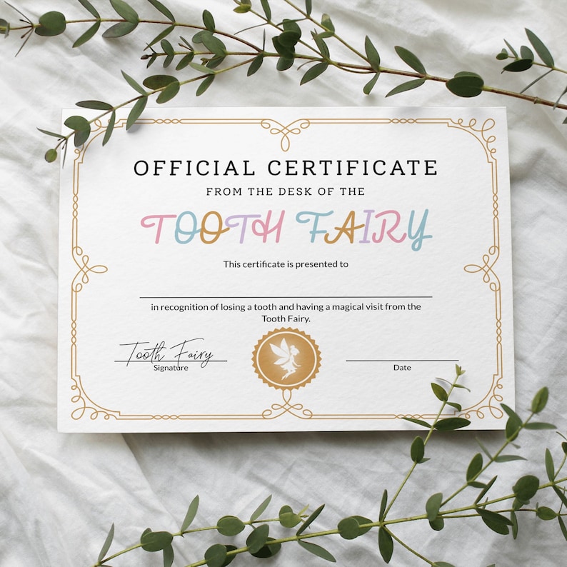 Tooth Fairy Certificate, Printable Digital Download, Keepsake, Tooth ...