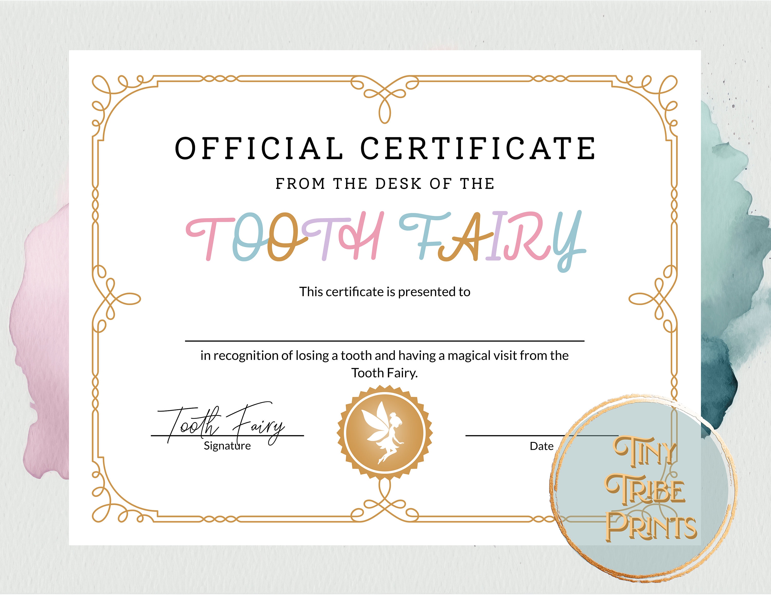 Tooth Fairy Certificate, Printable Digital Download, Keepsake, Tooth ...