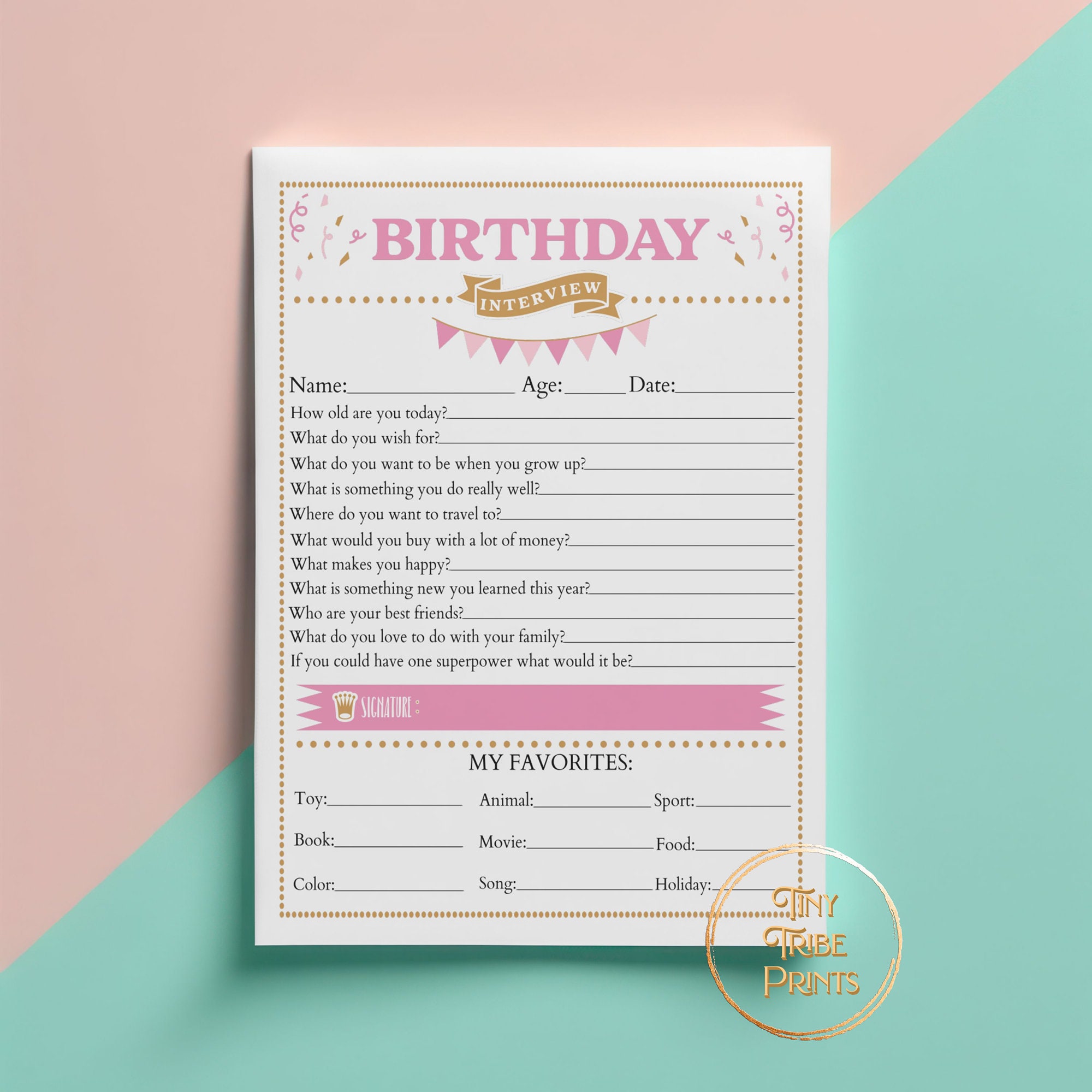 Kids Birthday Interview, Keepsake, Printable Birthday Questionnaire ...