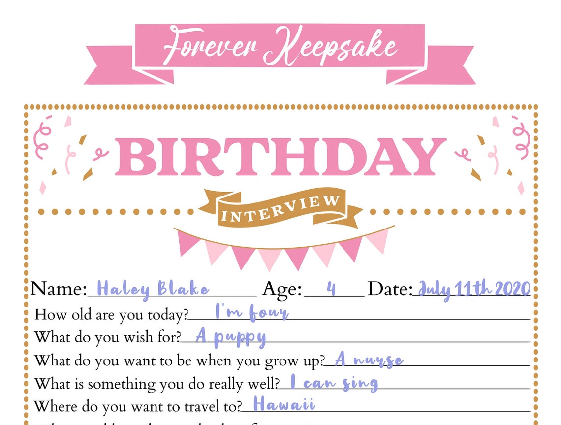 Kids Birthday Interview, Keepsake, Printable Birthday Questionnaire ...