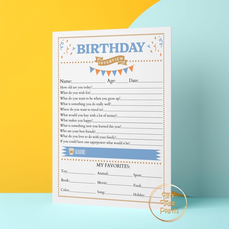 Kids Birthday Interview, Keepsake, Printable Birthday Questionnaire ...