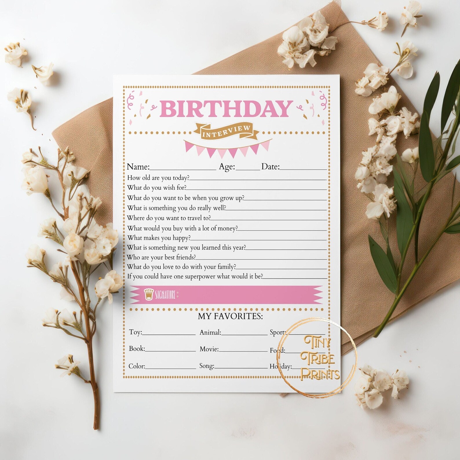 Kids Birthday Interview, Keepsake, Printable Birthday Questionnaire ...