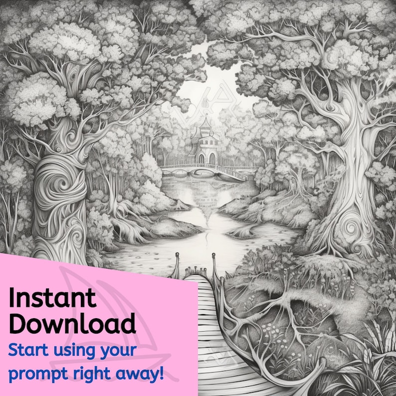 Detailed Enchanted Forest Adult Coloring Pages Midjourney - Etsy