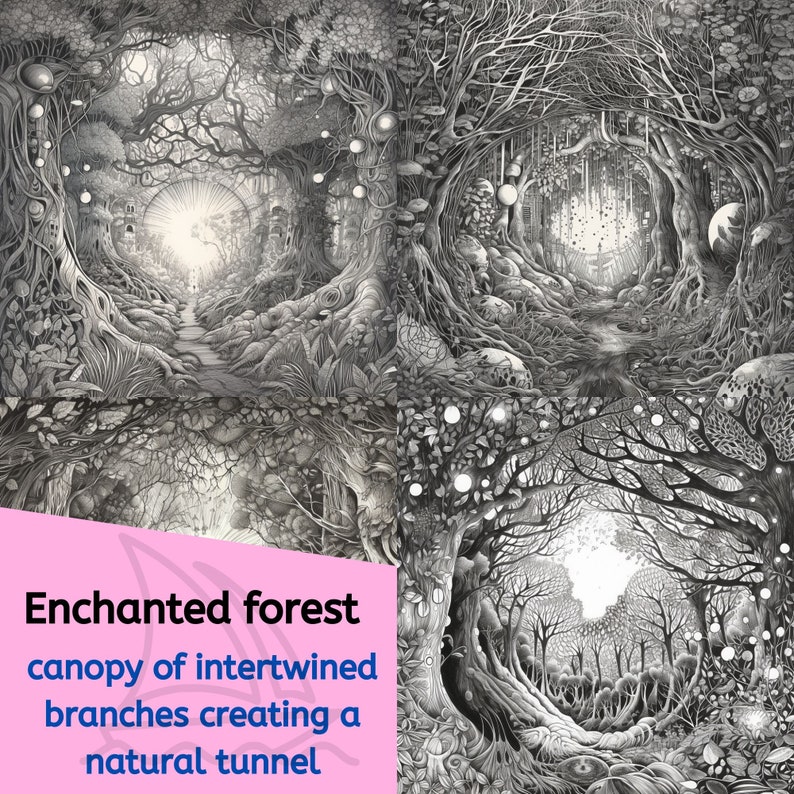 Detailed Enchanted Forest Adult Coloring Pages Midjourney - Etsy