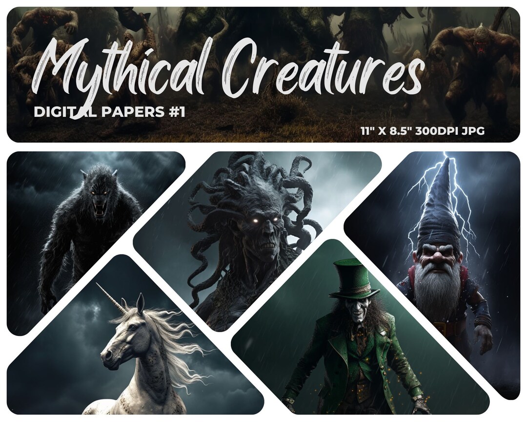 Mythical Creatures Digital Paper, Bigfoot Background, Zombie Scrapbook ...