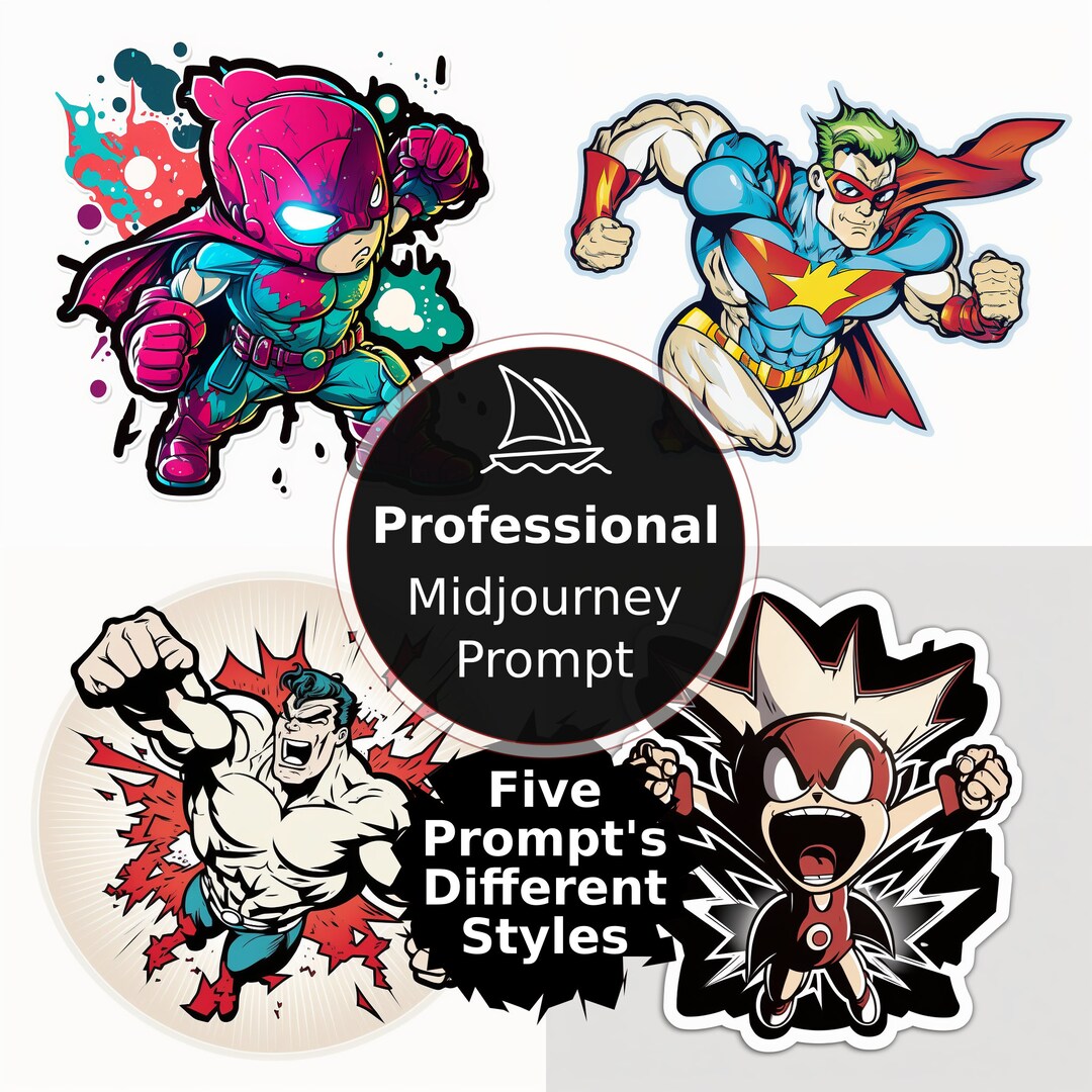 Midjourney Prompt, Stickers Super Hero Characters 5x Prompt Styles ...
