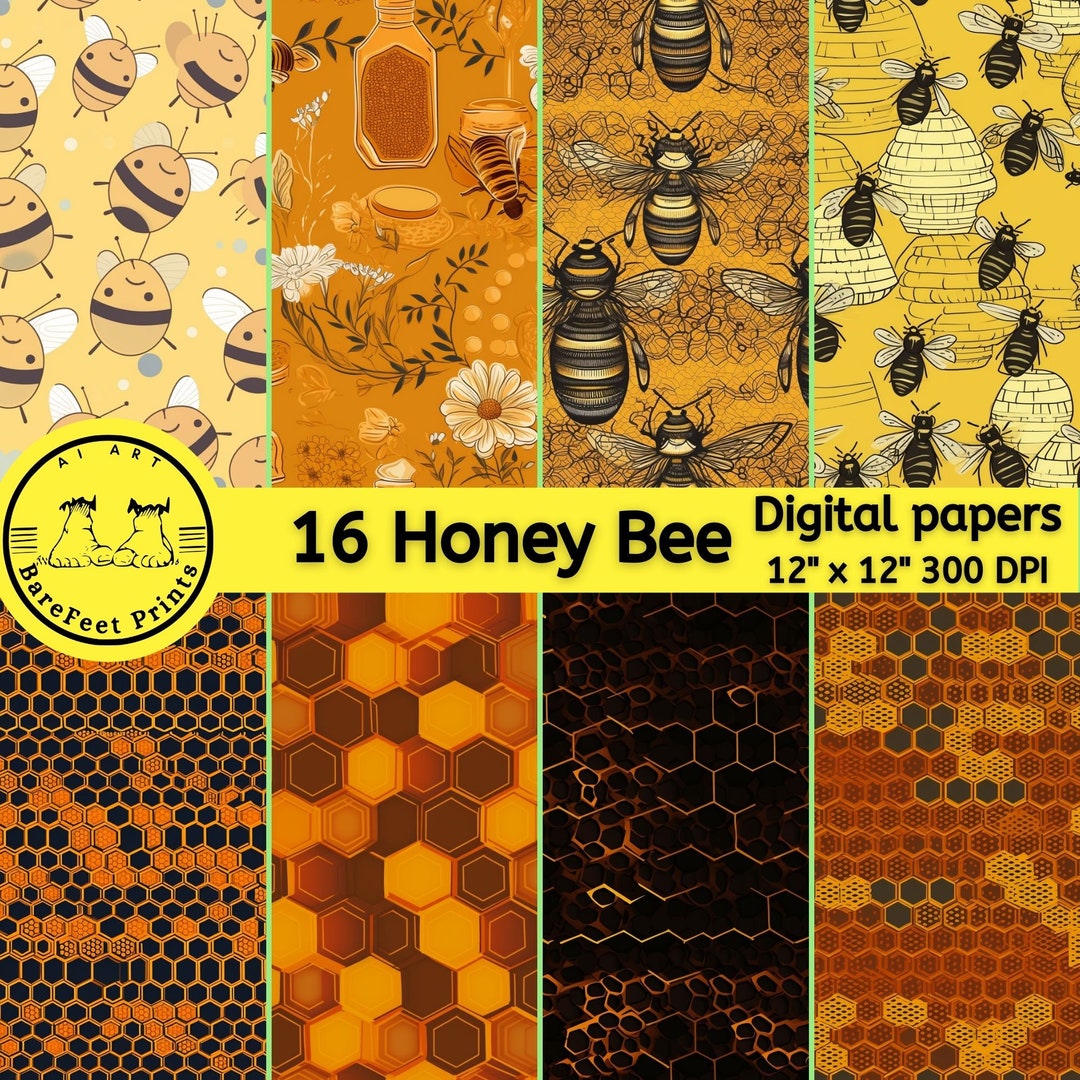 Honey Bee Seamless Pattern Pack, 16 Unique Designs in High Resolution ...