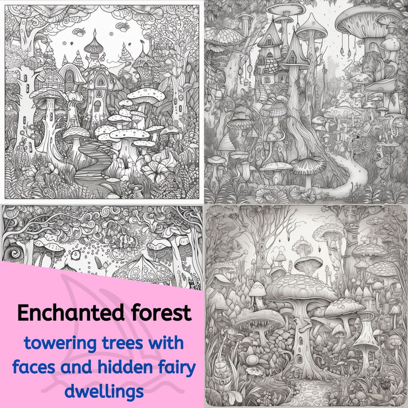 Detailed Enchanted Forest Adult Coloring Pages Midjourney - Etsy