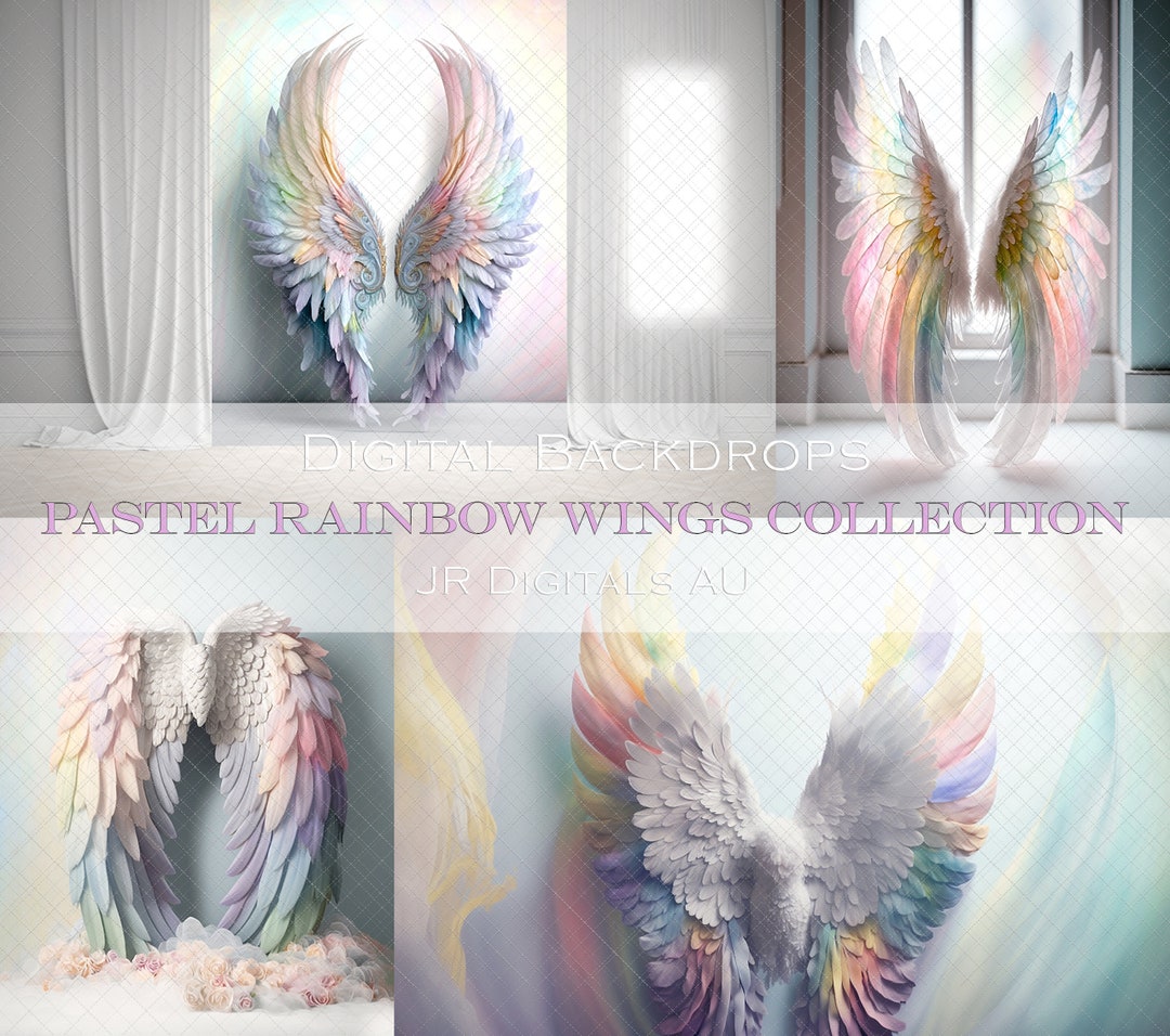 OPENING SALE!!! 4 X Pastel Rainbow Angel Wings Digital Backdrops ...