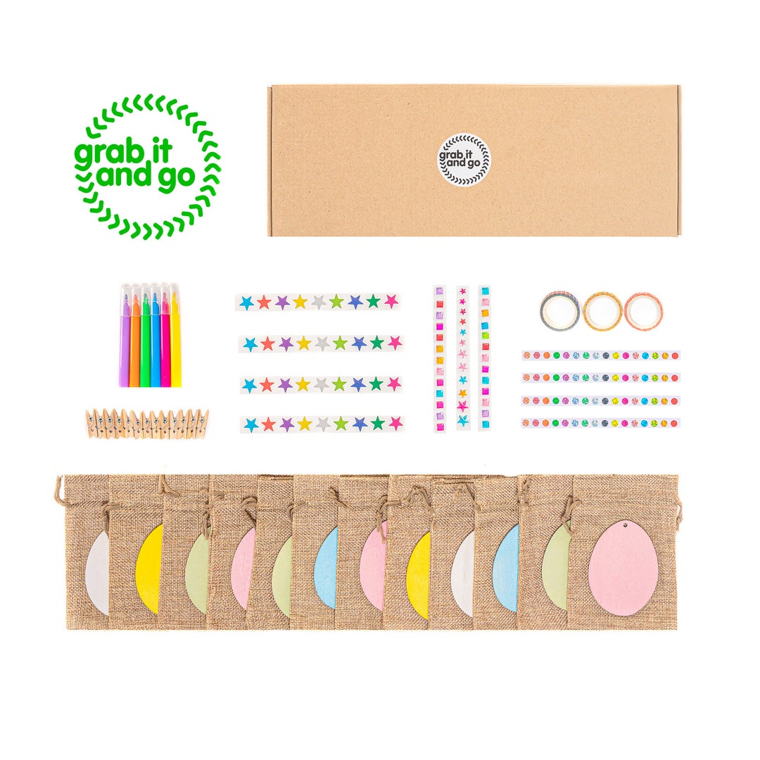 Easter Craft Pack 6 or 12 Reusable Bags With Hand Painted Wooden Eggs to Decorate With a ...