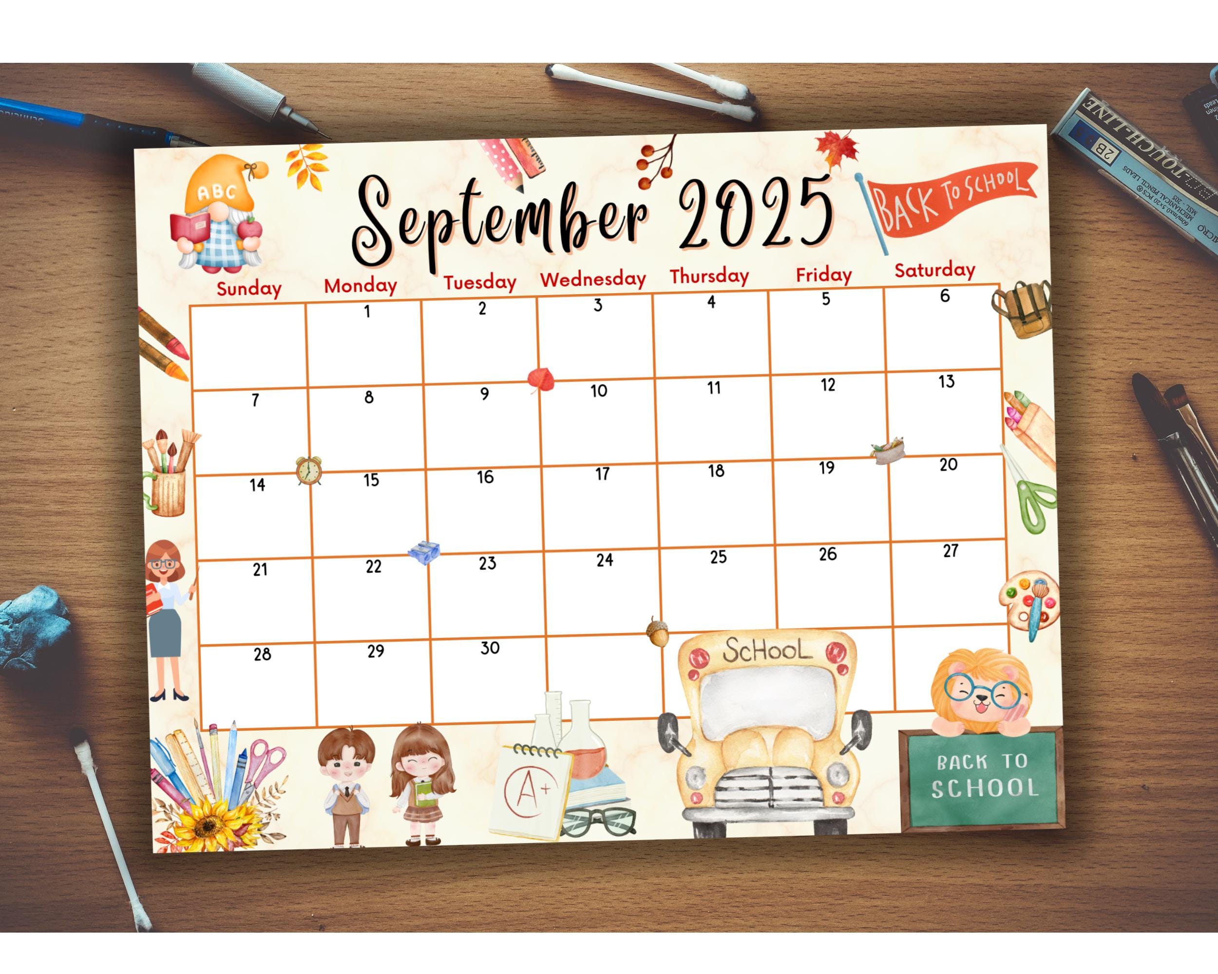 Editable Fillable September 2025 Calendar for Autumn, Fall, Back to ...