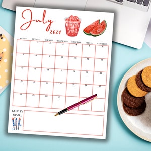 Editable Fillable July 2024 Calendar for Happy Summer, Printable ...