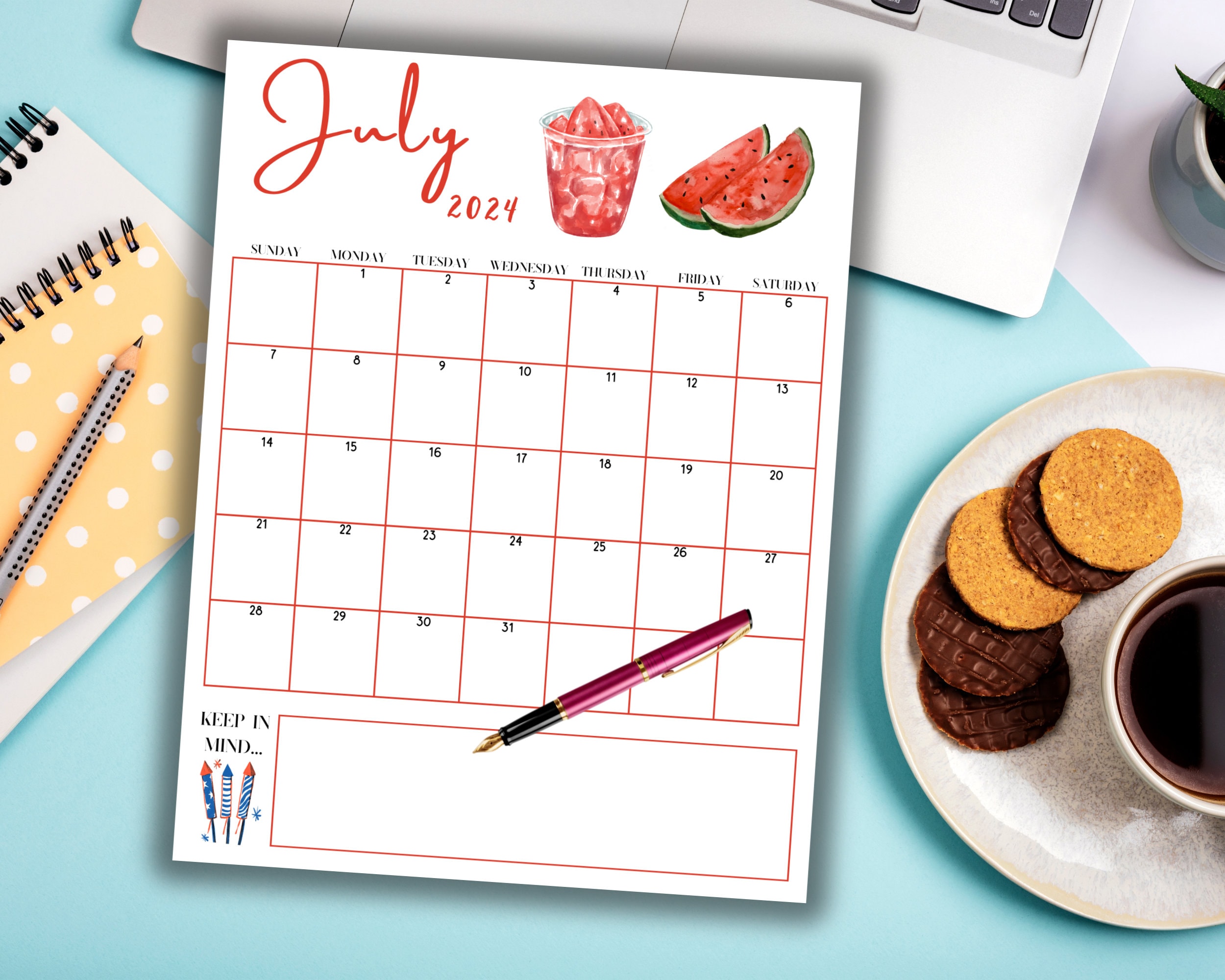 Editable Fillable July 2024 Calendar for Happy Summer, Printable ...