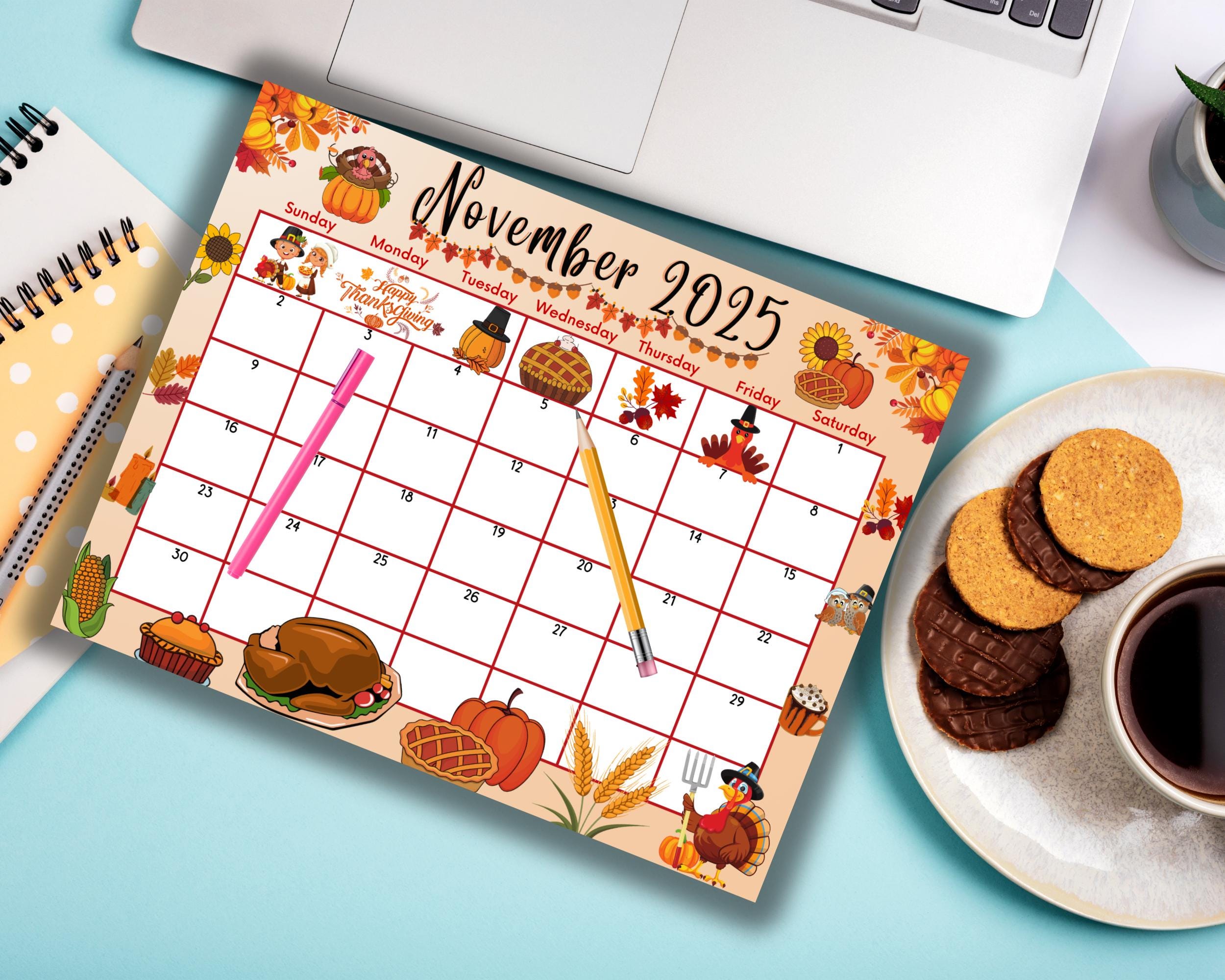 Editable Fillable November 2025 Calendar for Happy Thanksgiving ...