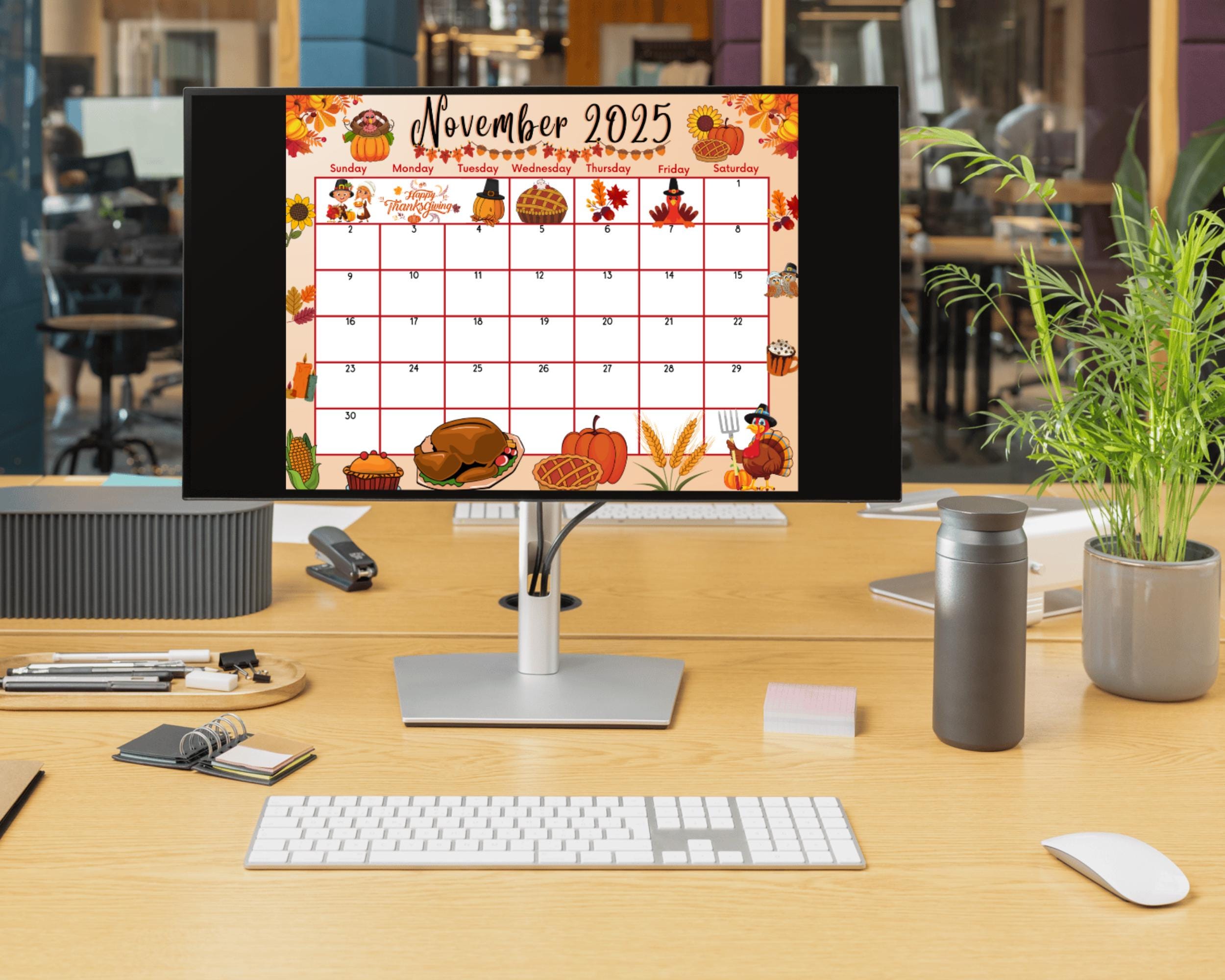 Editable Fillable November 2025 Calendar for Happy Thanksgiving ...