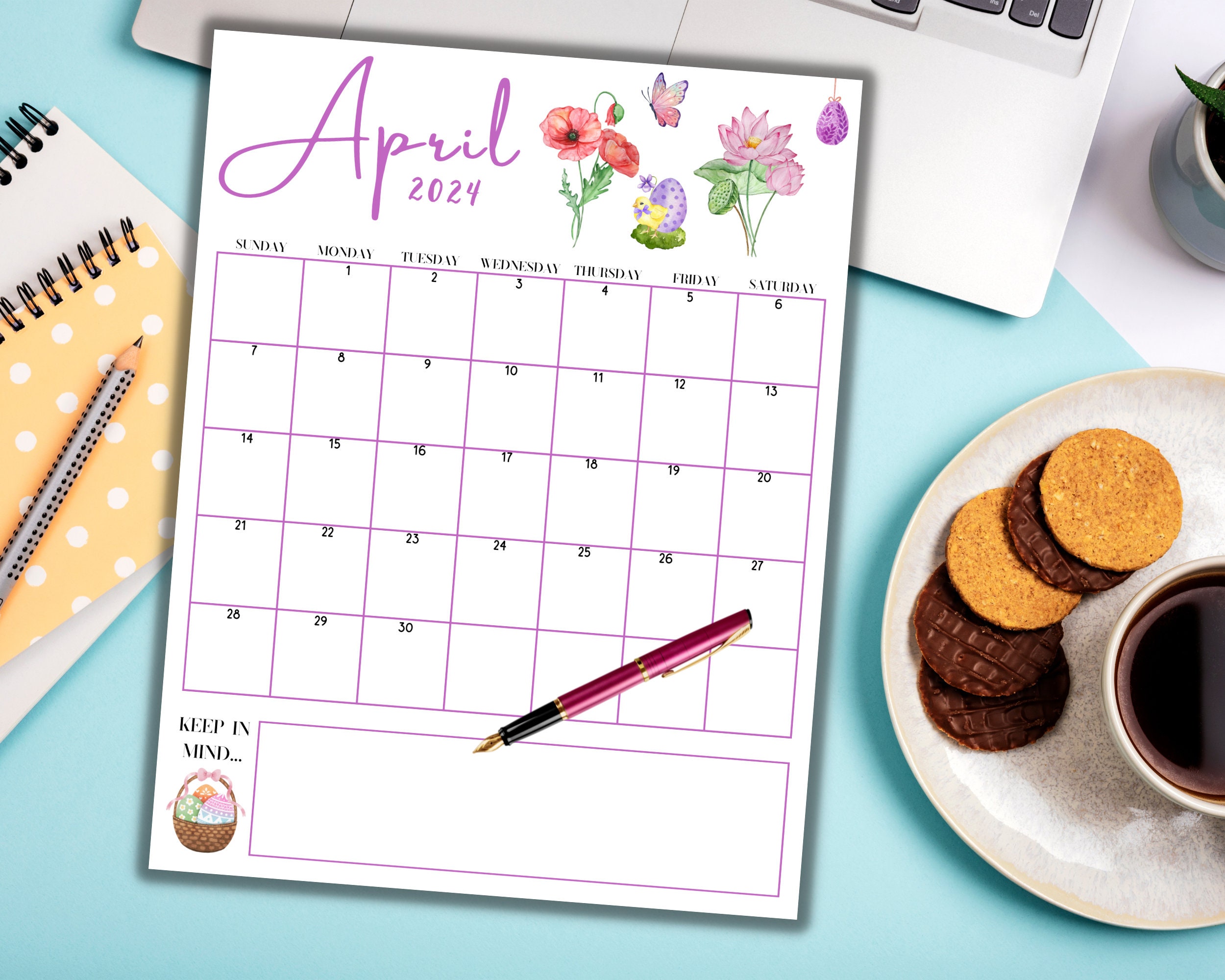 EDITABLE April 2024 Calendar, Printable Classroom Planner, Landscape ...