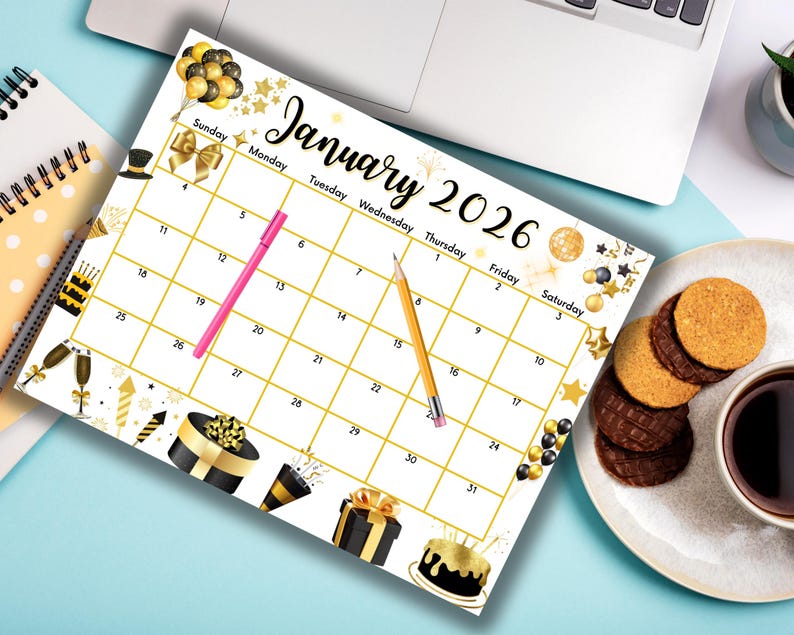 Editable Fillable January 2026 Calendar for Happy New Year, Printable ...