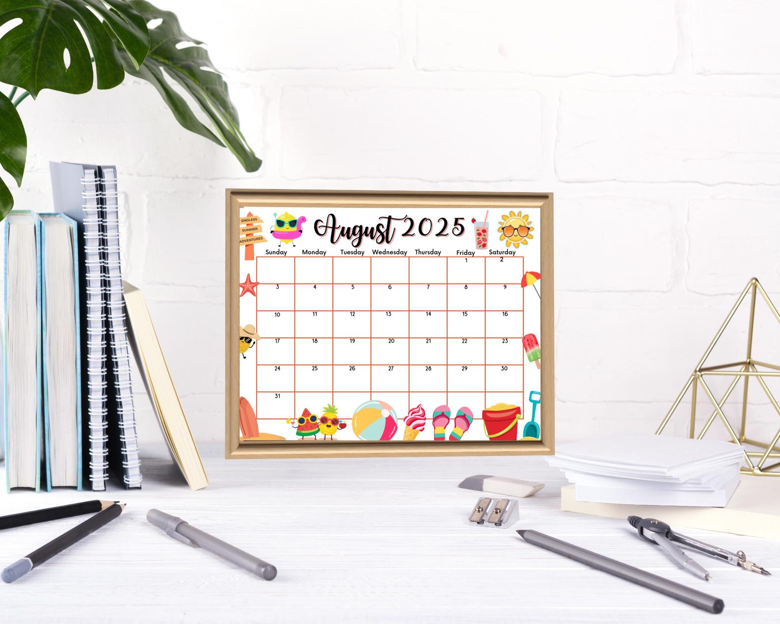 Editable Fillable August 2025 Calendar for Happy Summer Vacation at the ...