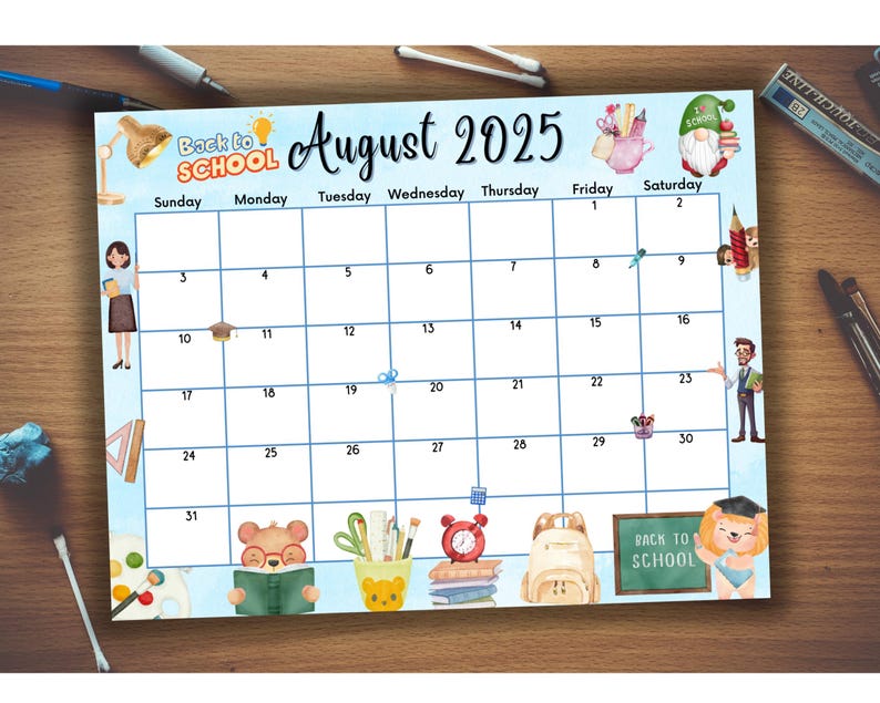 Editable Fillable August 2025 Calendar for Back to School, Monthly ...