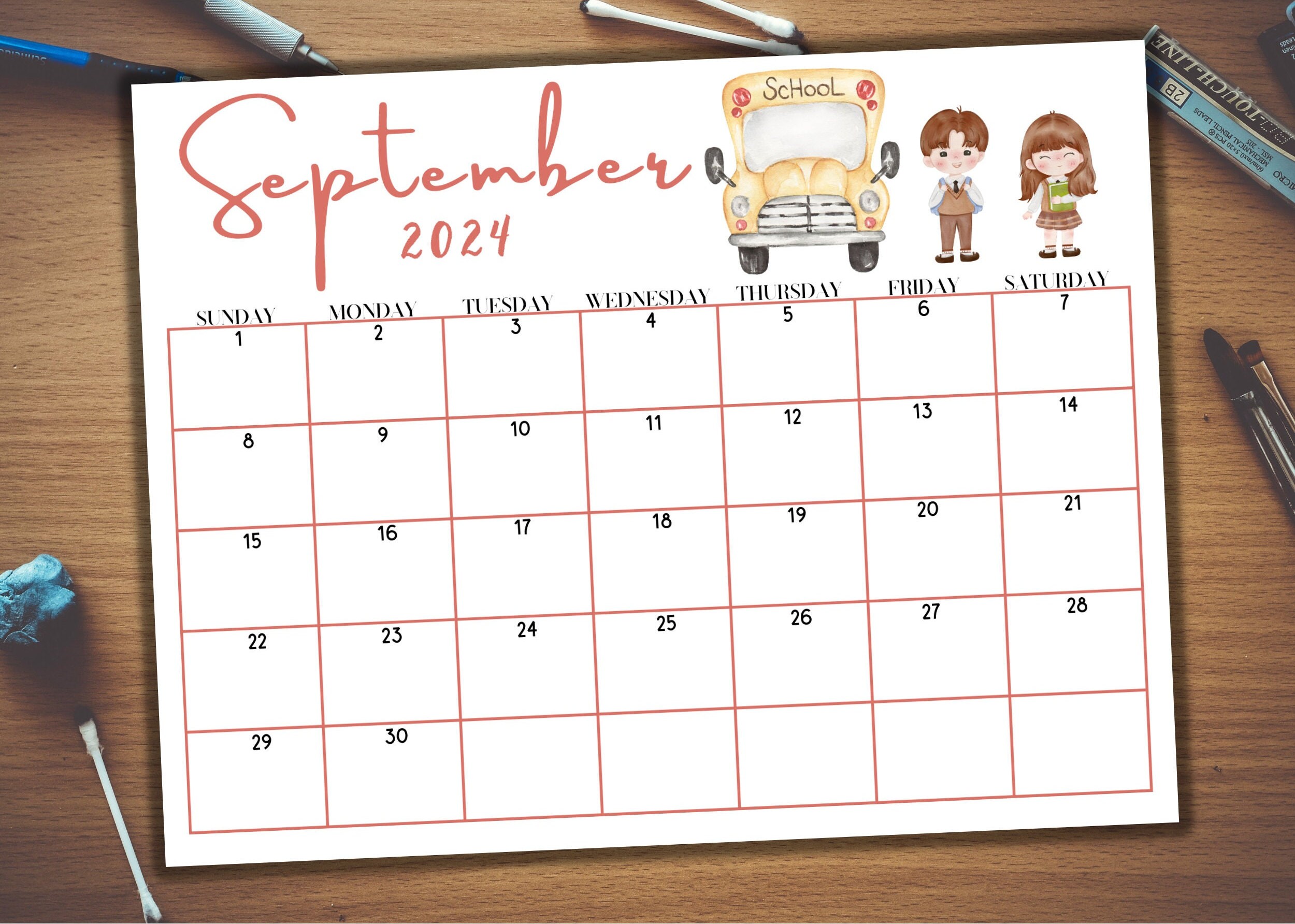 EDITABLE September 2024 Calendar, Printable Autumn Classroom Planner ...