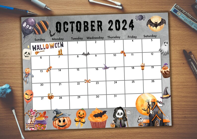 Editable Fillable October 2024 Calendar for Spooky Happy Halloween ...