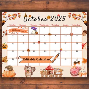 Editable Fillable October 2025 Calendar for Autumn, Fall, Happy ...