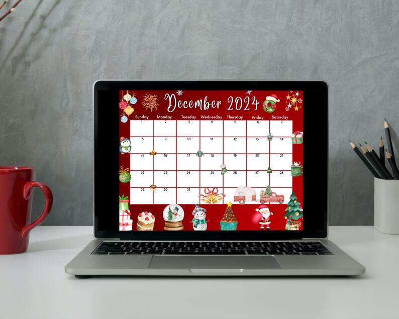 Editable Fillable December 2024 Calendar for Joyful Merry Christmas ...