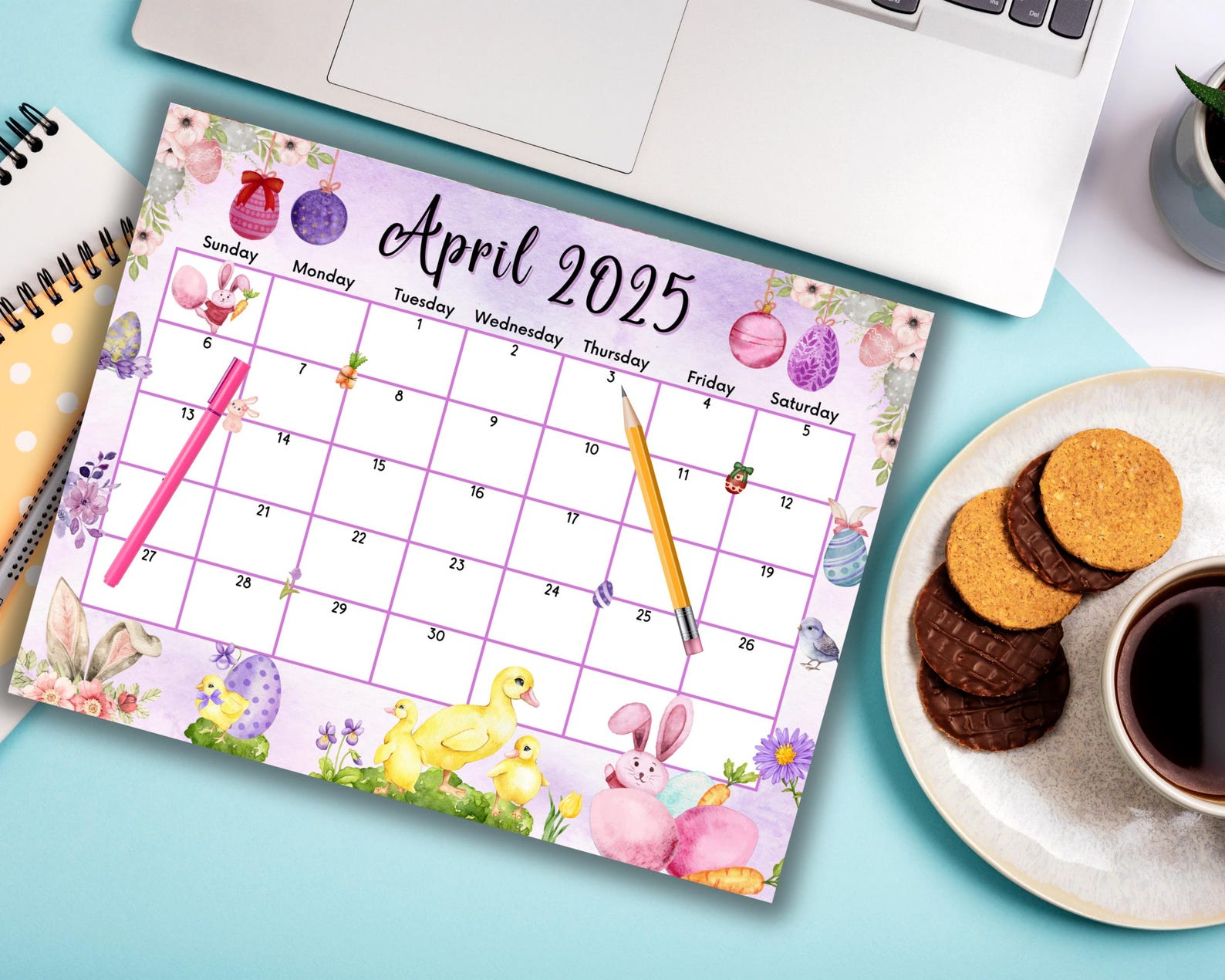 Editable Fillable April 2025 Calendar for Happy Easter With Cute Bunnie ...