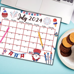 Editable Fillable July 2024 Calendar for Happy 4th July Independence ...