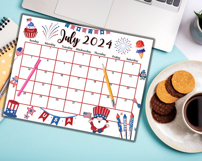 Editable Fillable July 2024 Calendar for Happy 4th July Independence ...