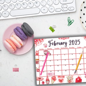 Editable Fillable February 2025 Calendar for Valentine’s Day, Digital ...
