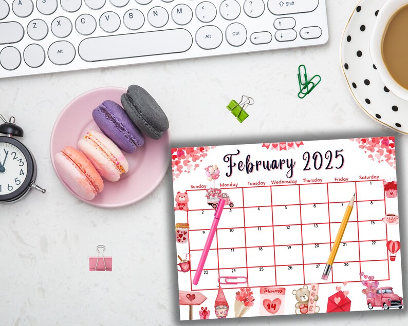 Editable Fillable February 2025 Calendar for Valentine’s Day, Digital ...