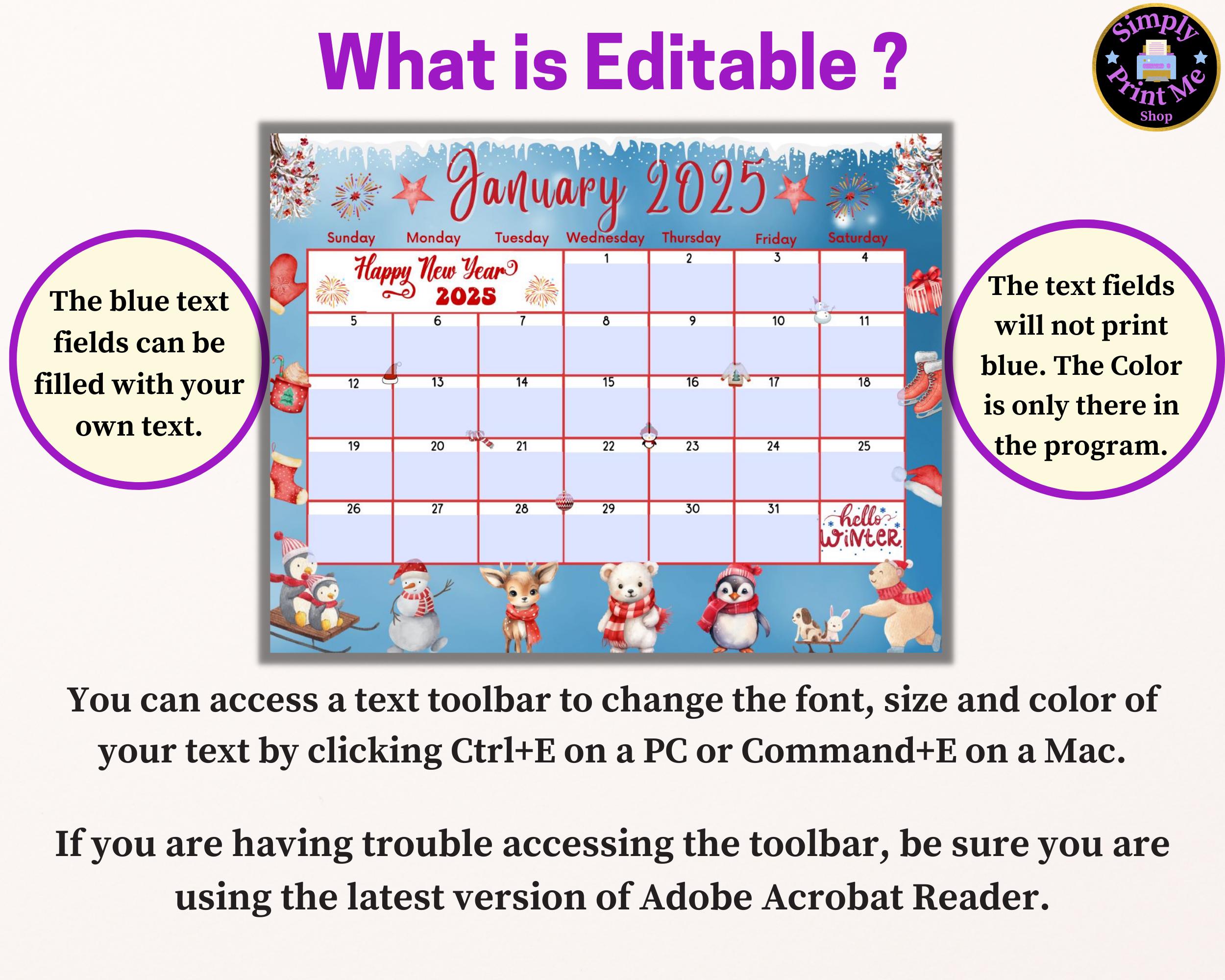 Editable Fillable Monthly Calendar 2025 Bundle From January to December ...