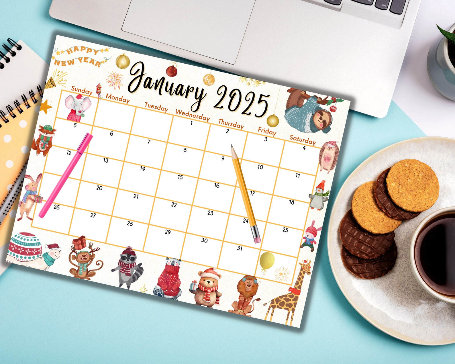 Editable Fillable January 2025 Calendar for Happy New Year, Printable ...