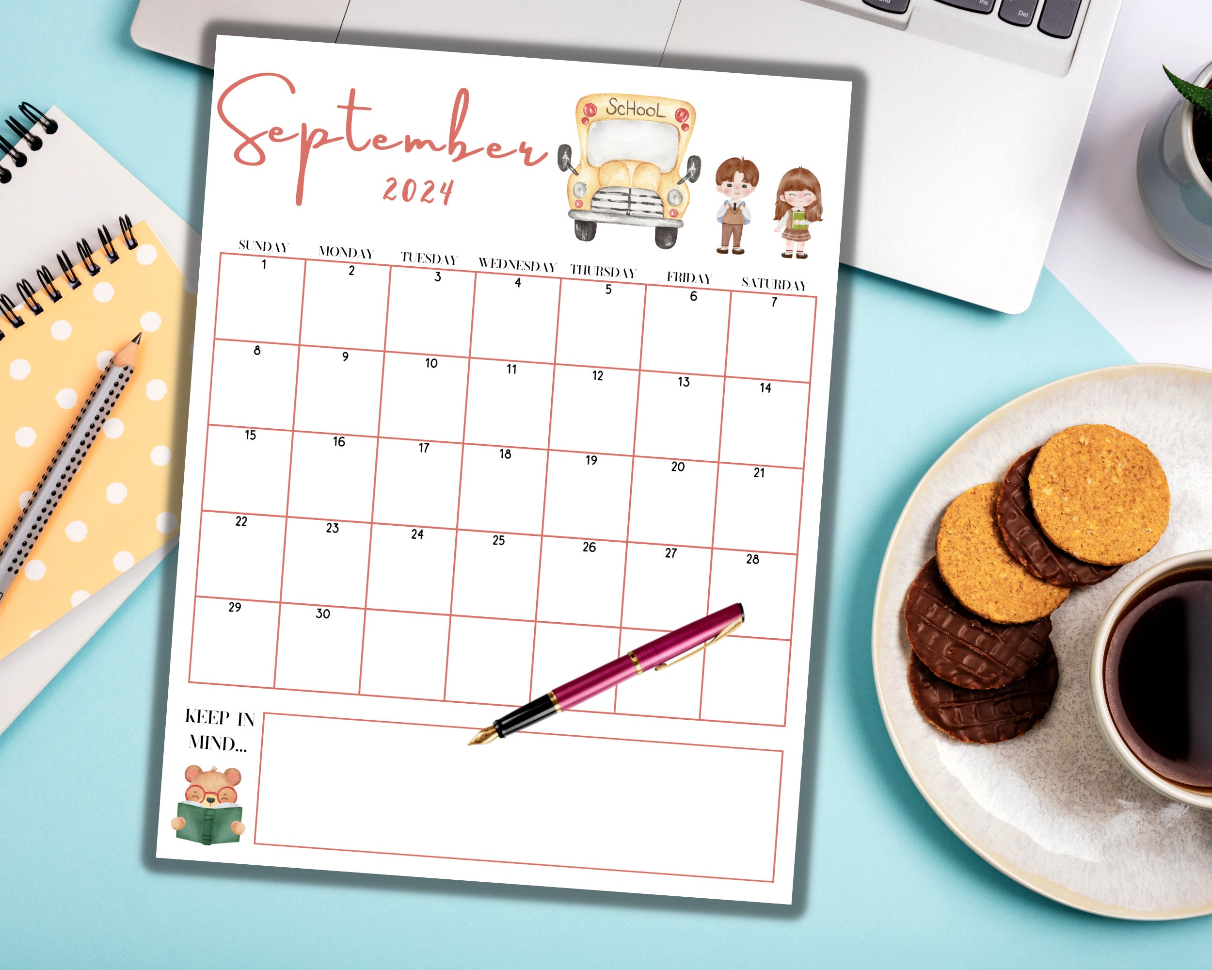 EDITABLE September 2024 Calendar, Printable Autumn Classroom Planner ...